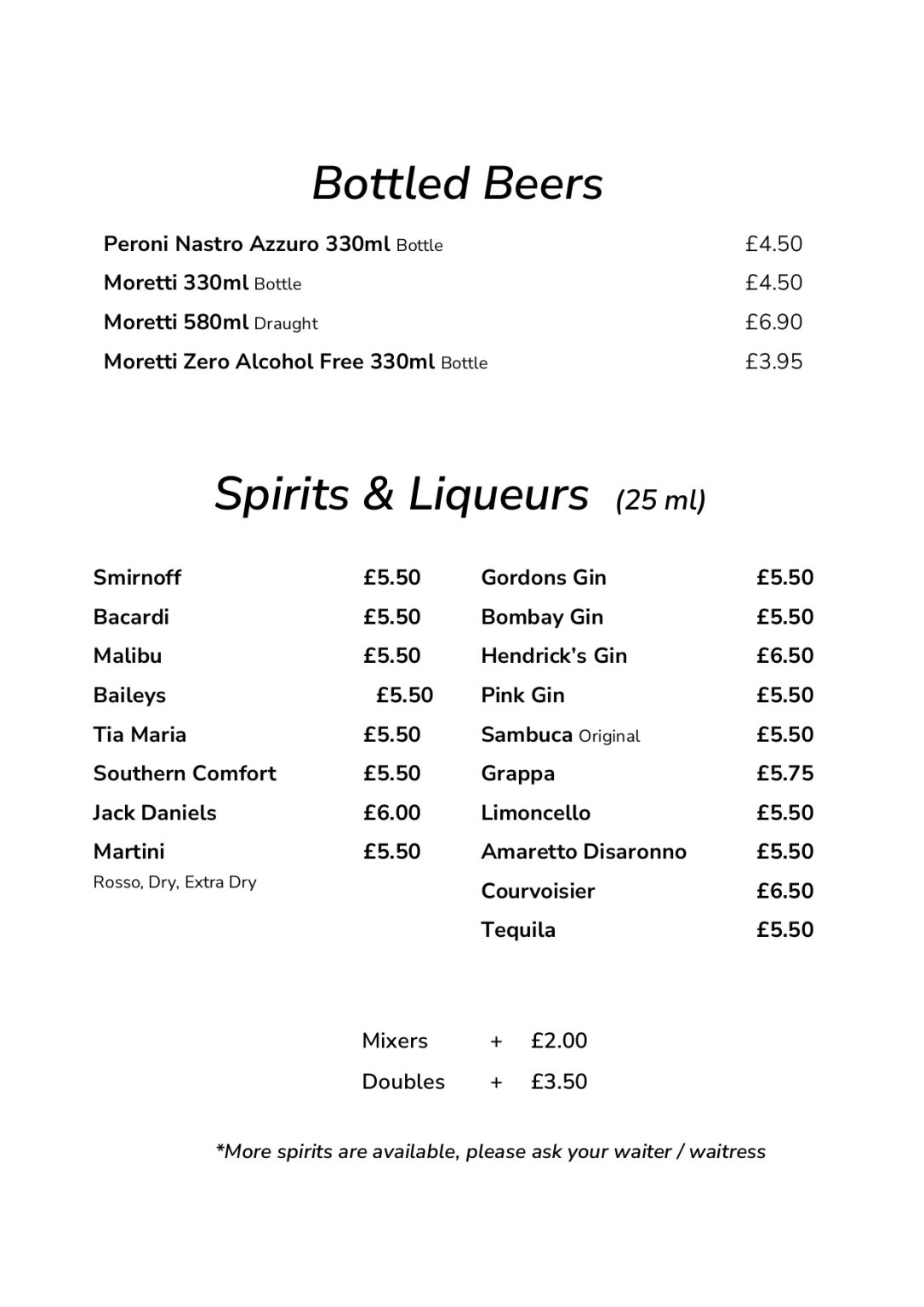 Glasshouse Bexleyheath | Menu