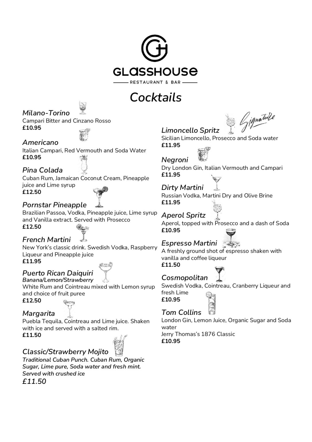 Glasshouse Bexleyheath | Menu